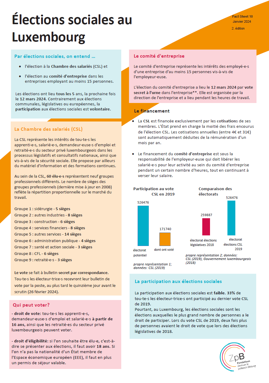 Fact Sheet 10 "Élections sociales au Luxembourg" - ZpB